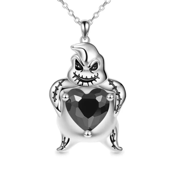 Jewelry | Oogie Boogie Necklace Silver Snake Chain Black Heart Womans ...